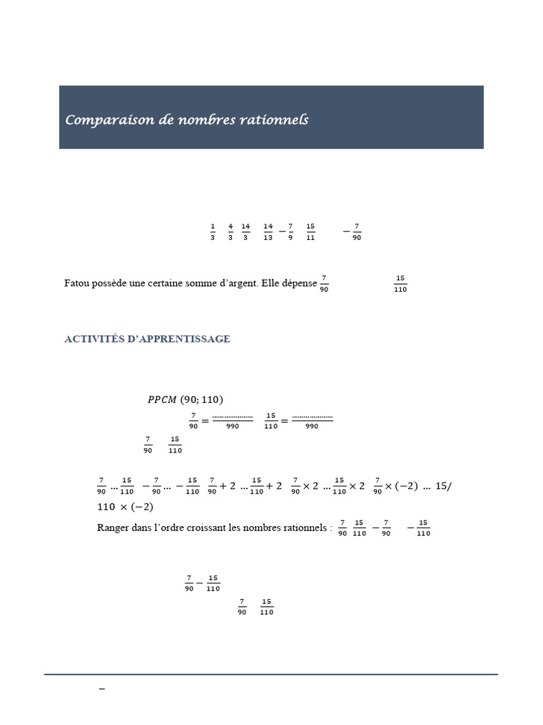 Comparaison Des Nombres Rationnels | PDF
