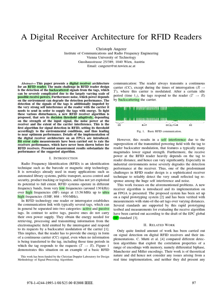 A Digital Receiver Architecture For RFID Readers | PDF