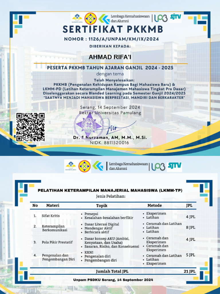 Sertifikat PKKMB | PDF