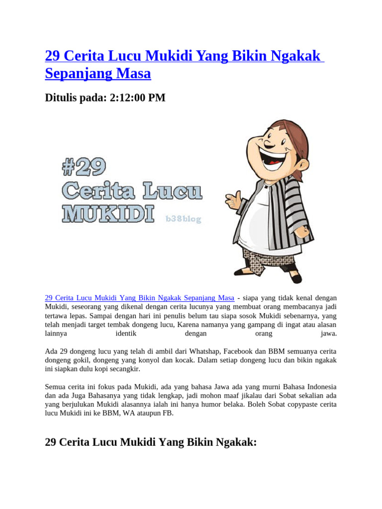29 Cerita Lucu Mukidi Yang Bikin Ngakak Sepanjang Masa | PDF