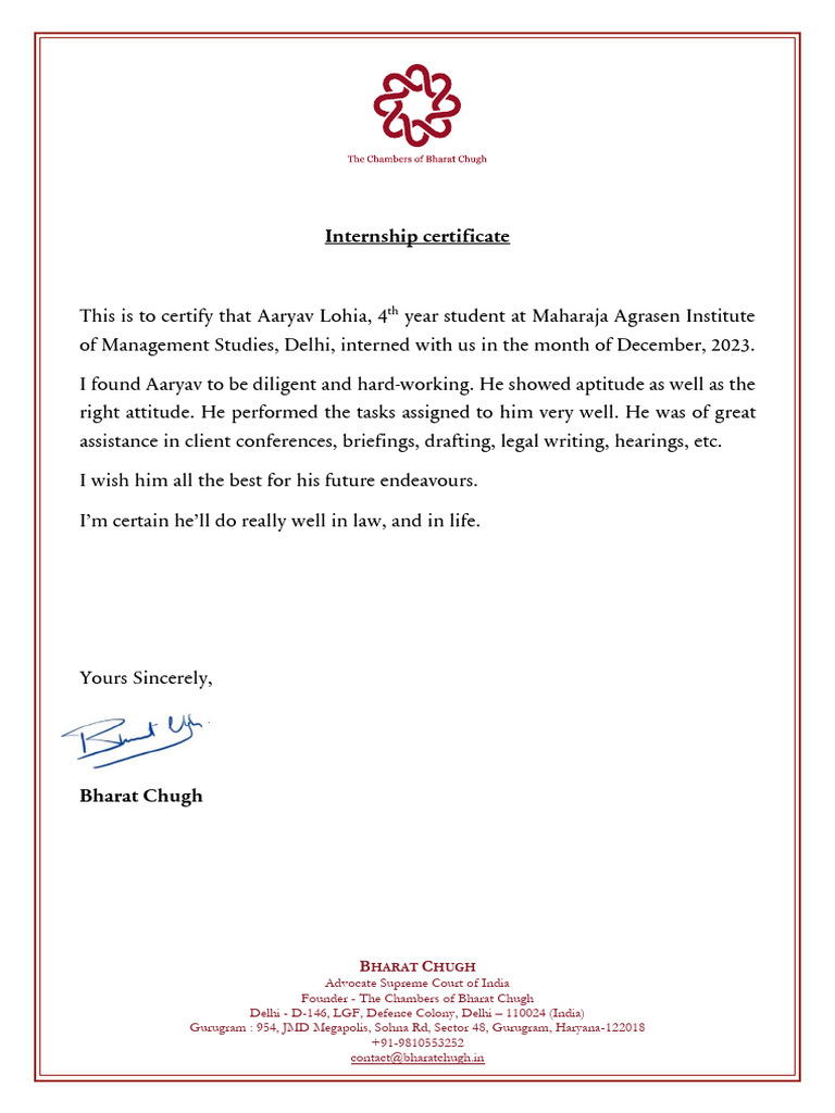 Internship Certificate-Aaryav Lohia-1 | PDF