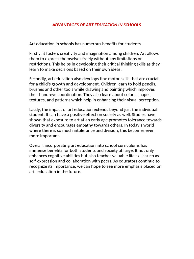 Advantages of Art Education in Schools | PDF