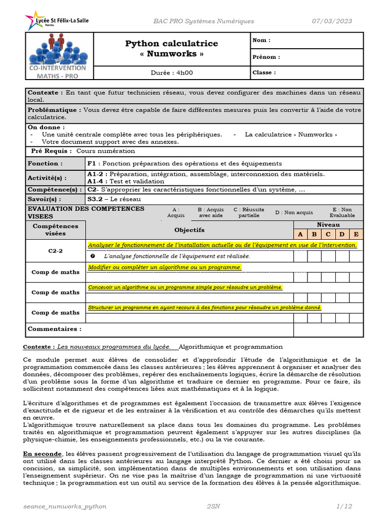 Seance Numworks Python | PDF