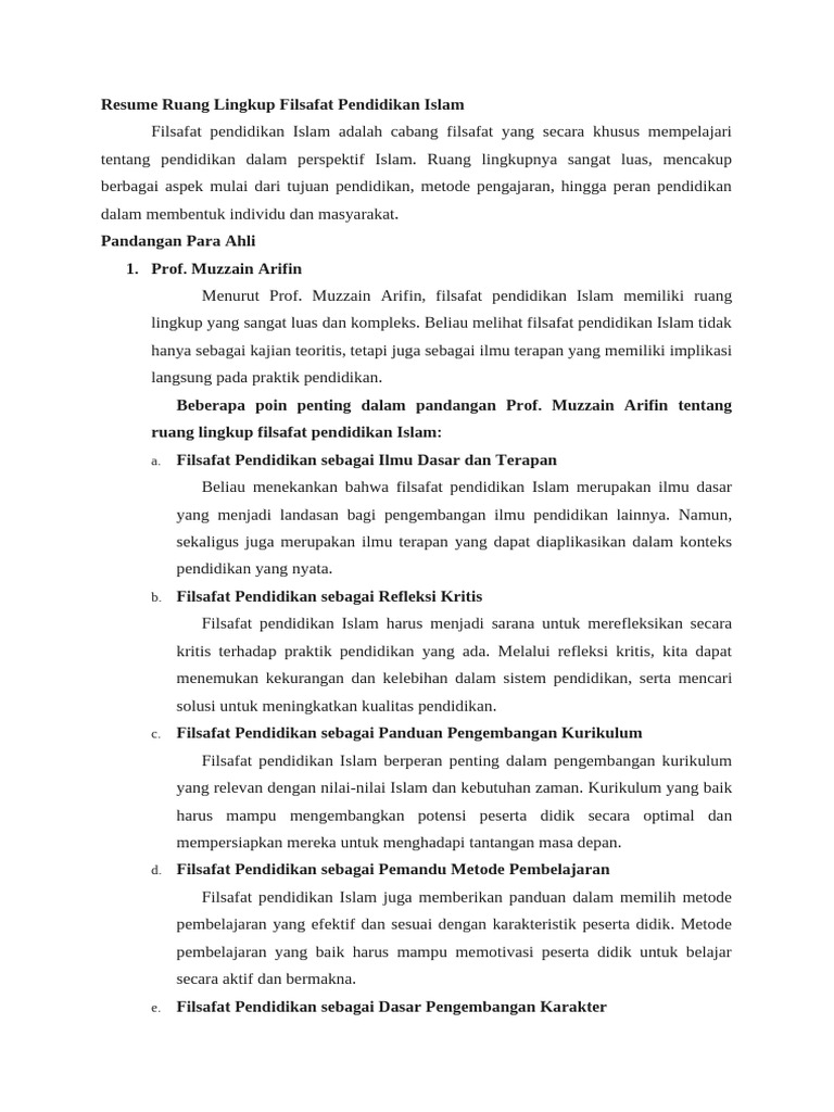 Resume Ruang Lingkup Filsafat Pendidikan Islam KHONSA MUHLISA | PDF