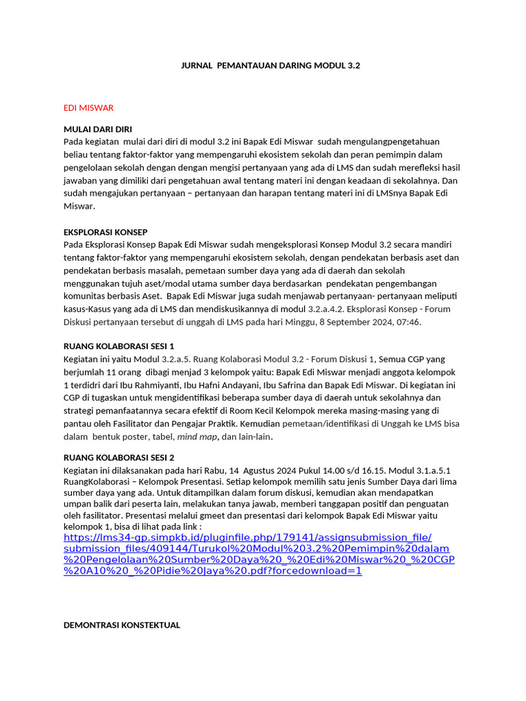 Jurnal Pemantauan Daring Modul 3.2 Yabg Bagus | PDF