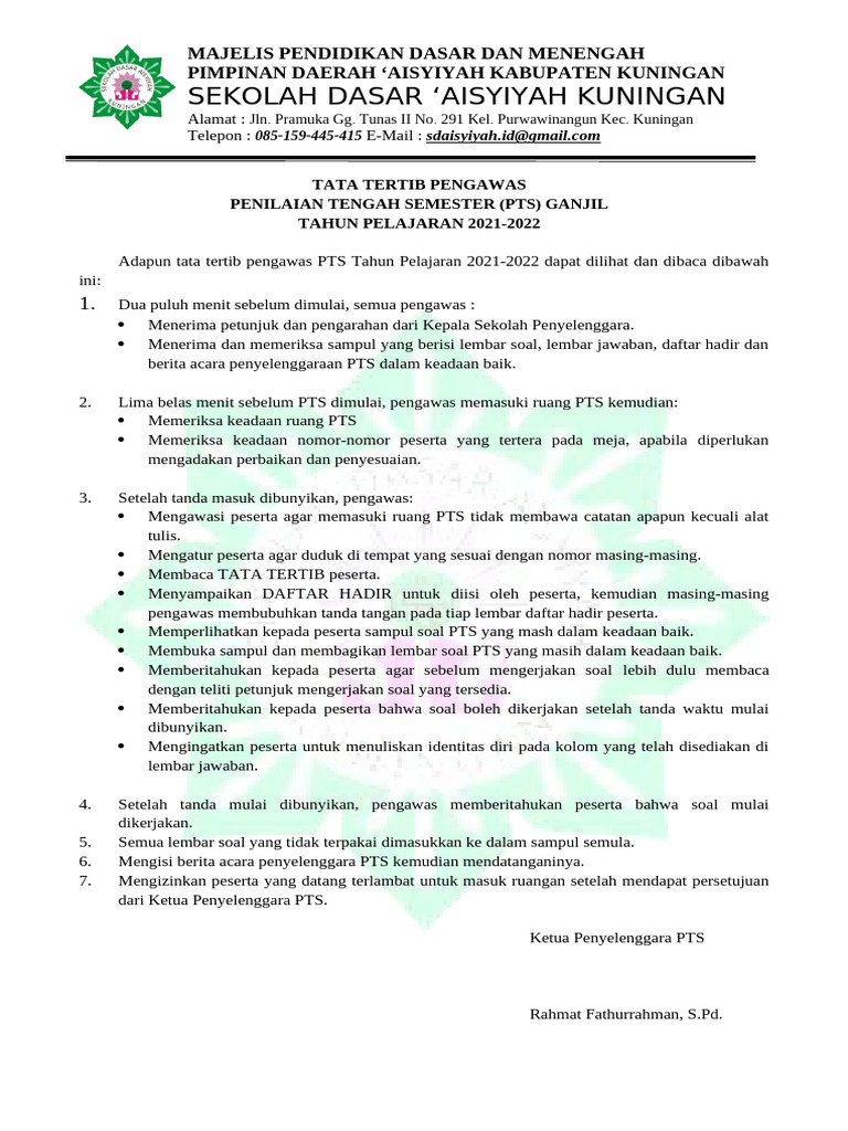 Tata Tertib Pengawas PTS | PDF