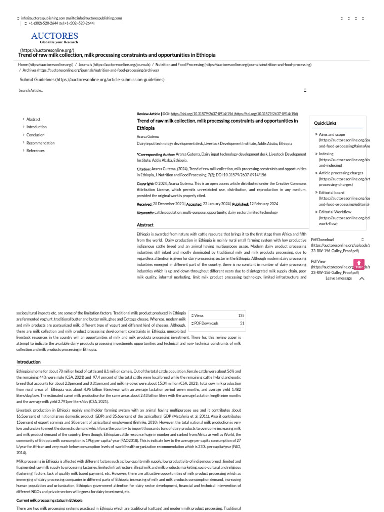 Trend of Raw Milk Collection, Milk Processing Constraints and Opportunities in Ethiopia ...