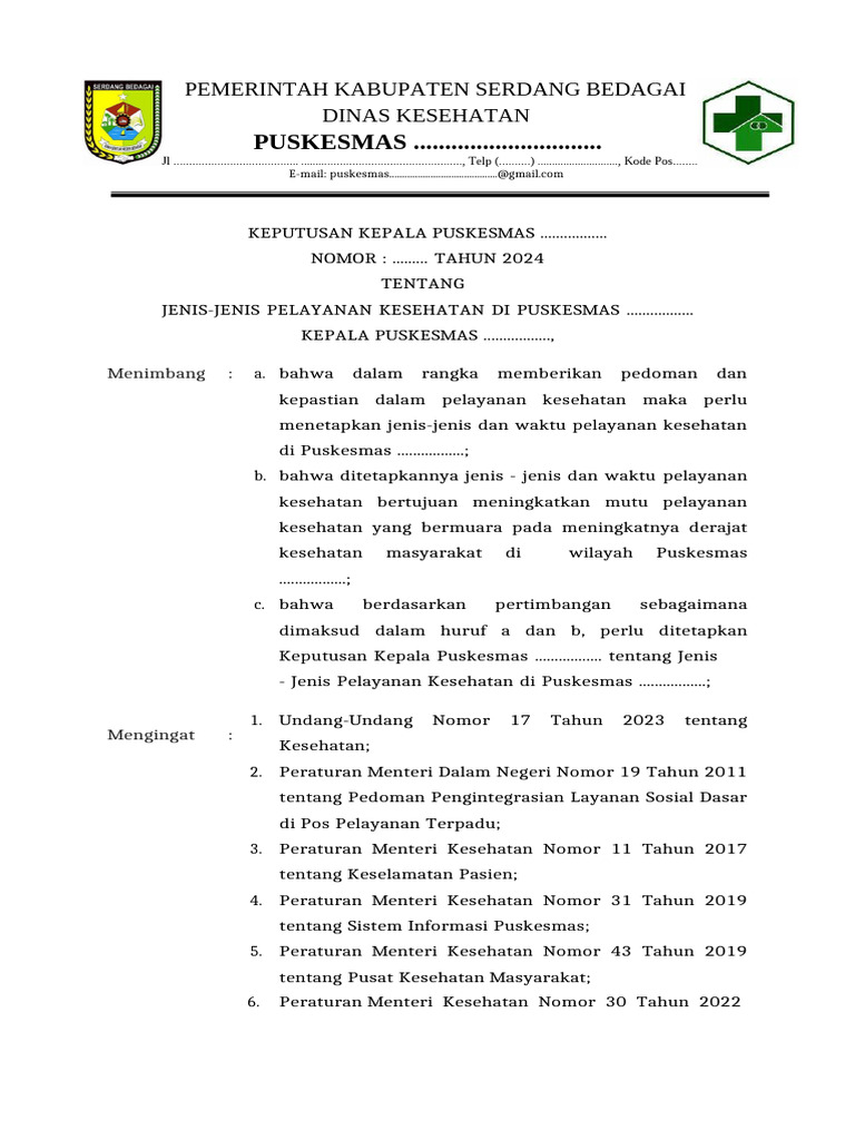 Contoh Jenis-Jenis Pelayanan Kesehatan Di Puskesmas | PDF