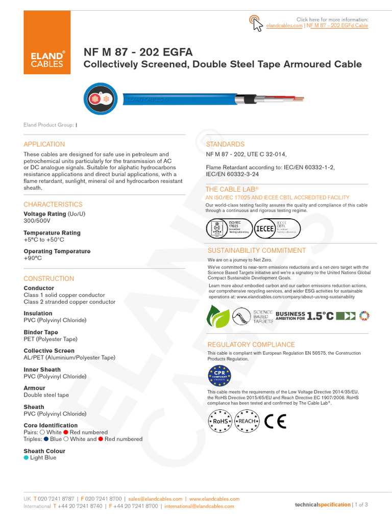 NF M 87 202 Egfa Collectively Screened Double Steel Tape Armoured Cable ...