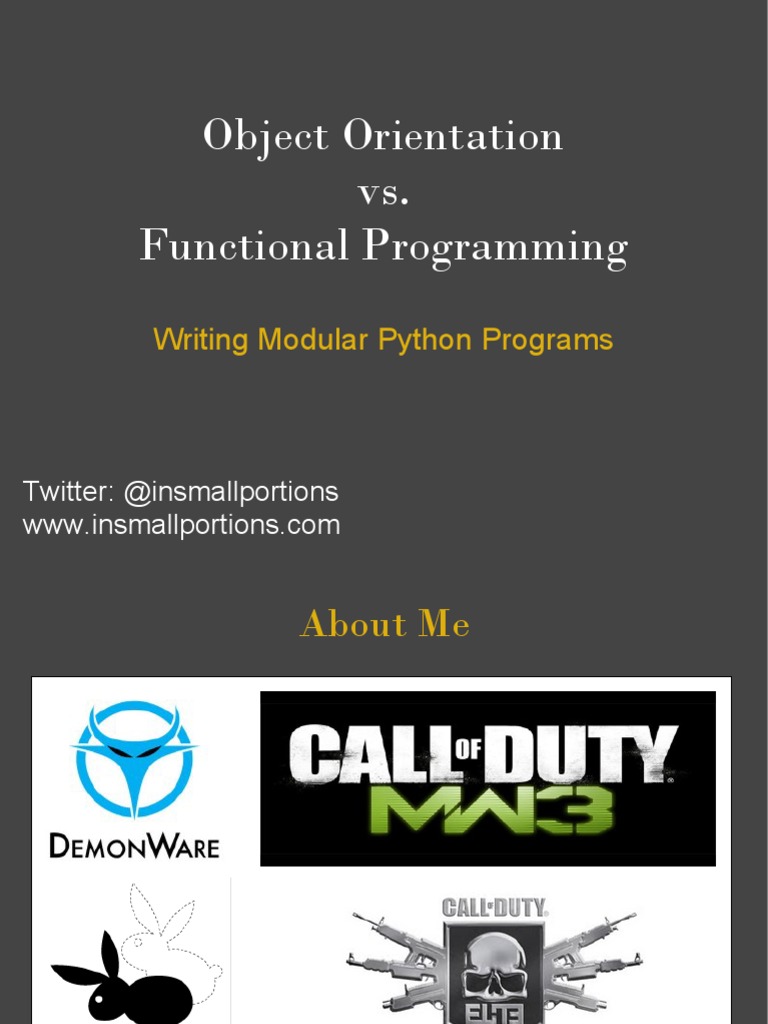 Object Orientation Vs Functional Programming Writing Modular Python Programs Pdf Class