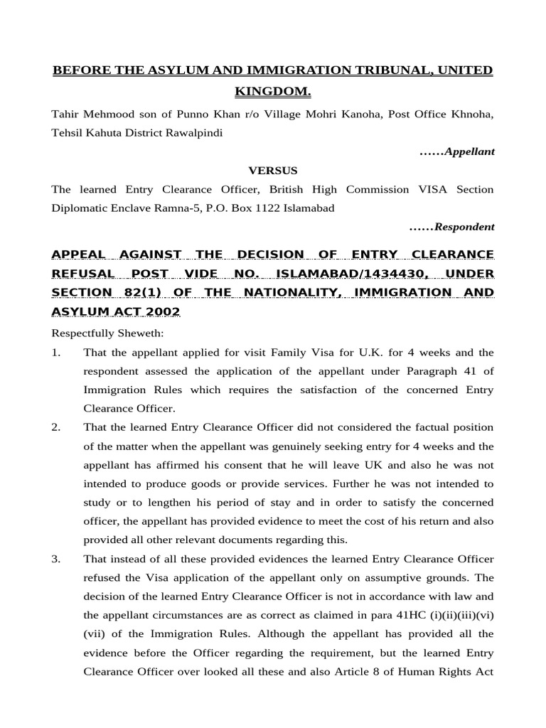(Tahir Mehmood) Before The Asylum and Immigration Tribunal | PDF