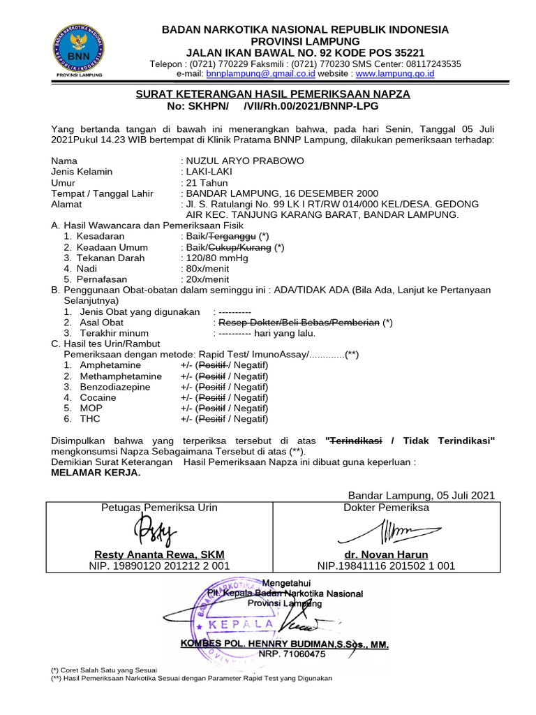 SURAT BADAN NARKOTIKA NASIONAL REPUBLIK INDONESIA | PDF