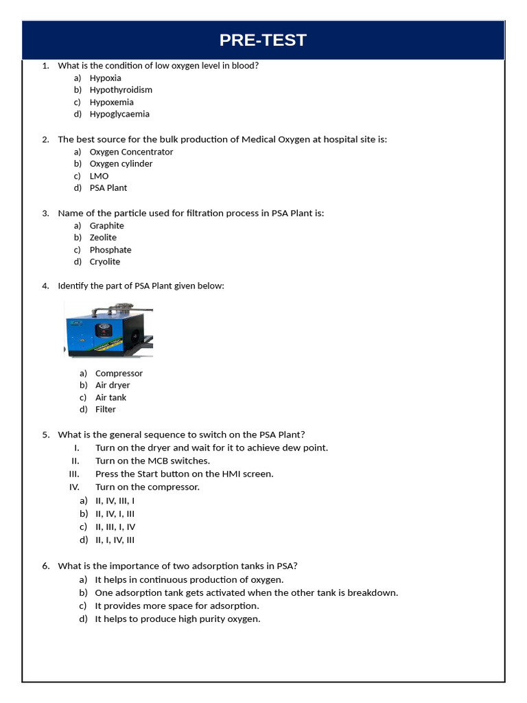 PRETEST O2 Technician Version 1 | PDF