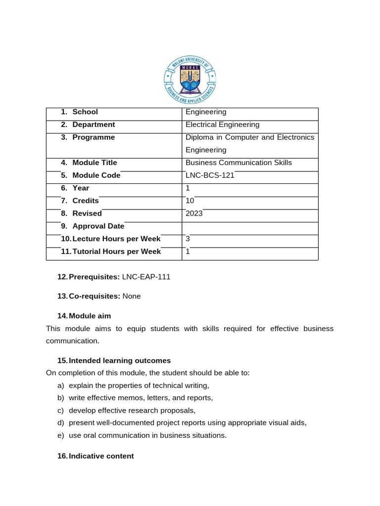 Business Communication Skills Syllabus | PDF