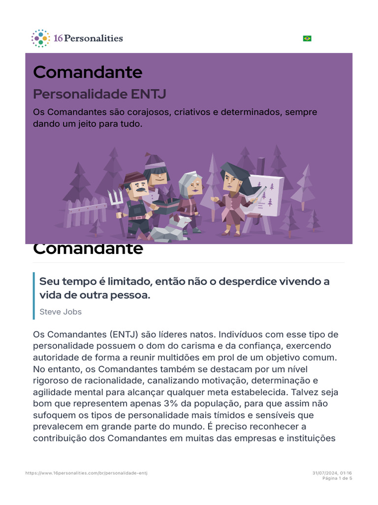 Personalidade ENTJ (Comandante) - 16personalities | PDF