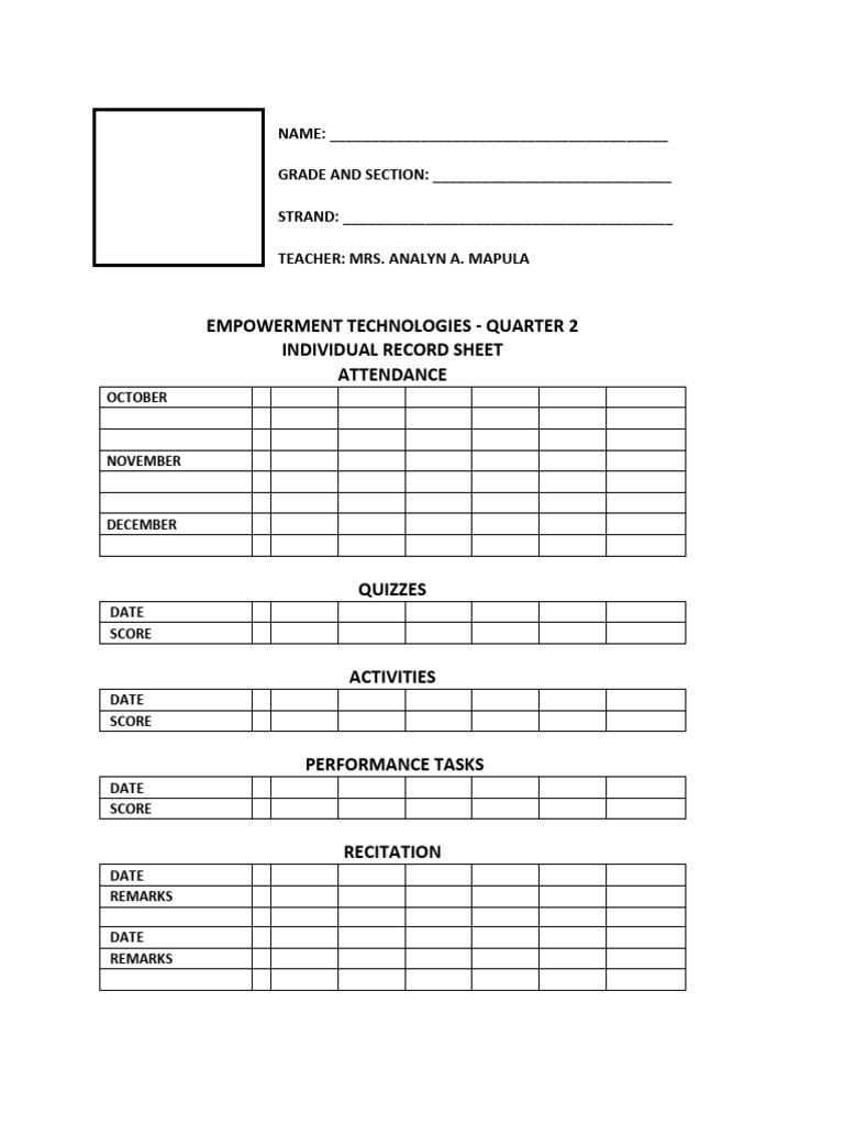 Individual Record Sheet Etech q2 | PDF