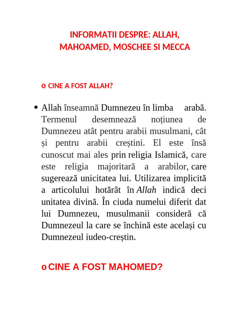 Informatii Despre Allah Mohamed Moschee | PDF