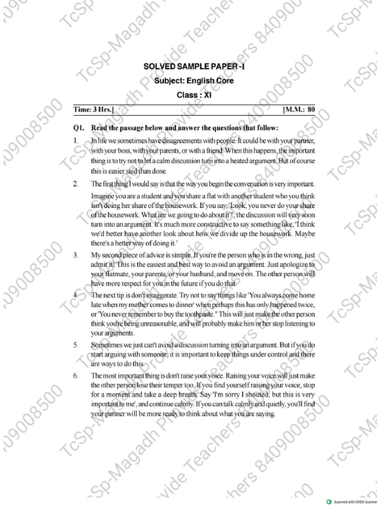 11 English Sample Papers 1 | PDF