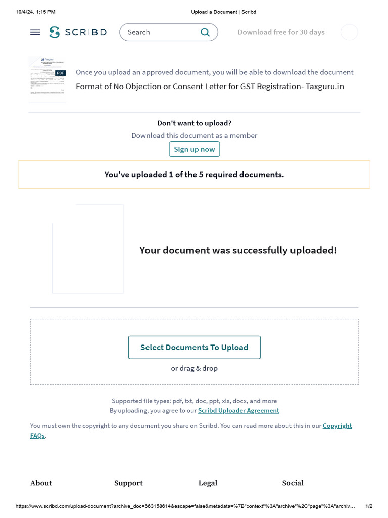 Format of No Objection or Consent Letter For GST Registration-Taxguru ...