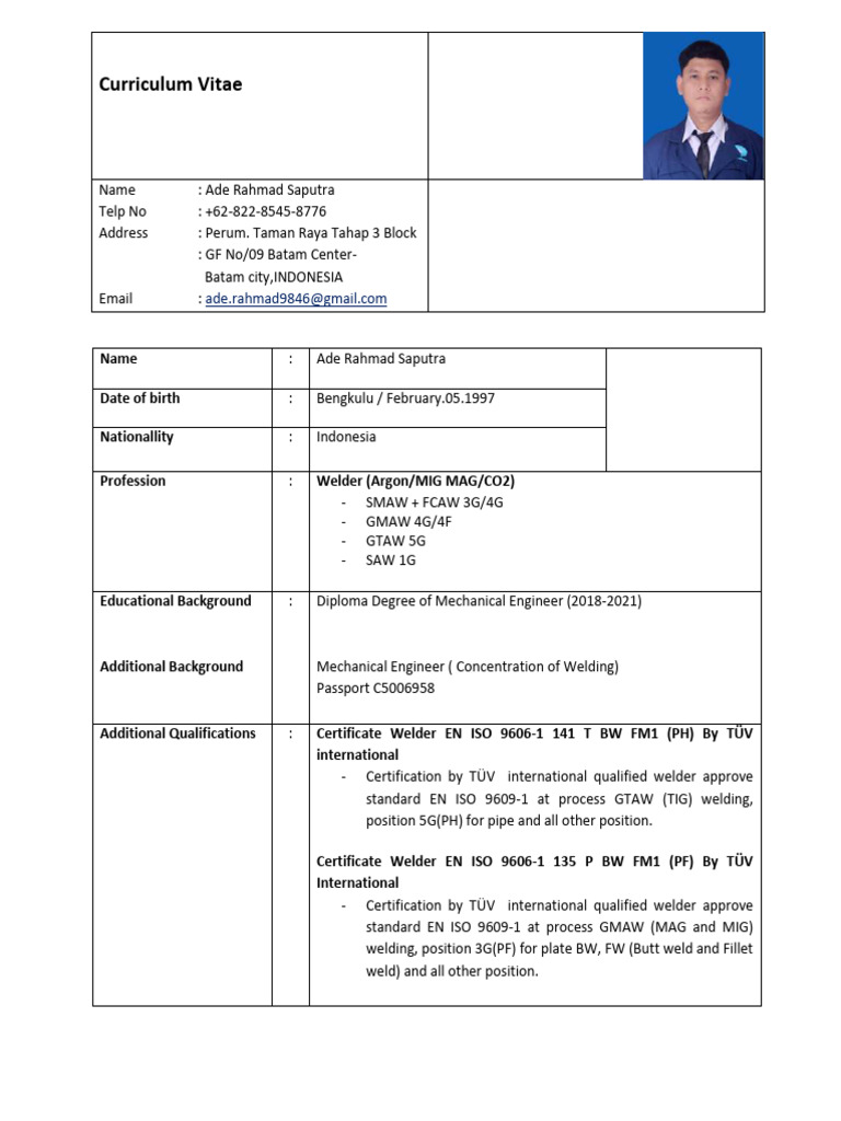 CV Welder Ade | PDF