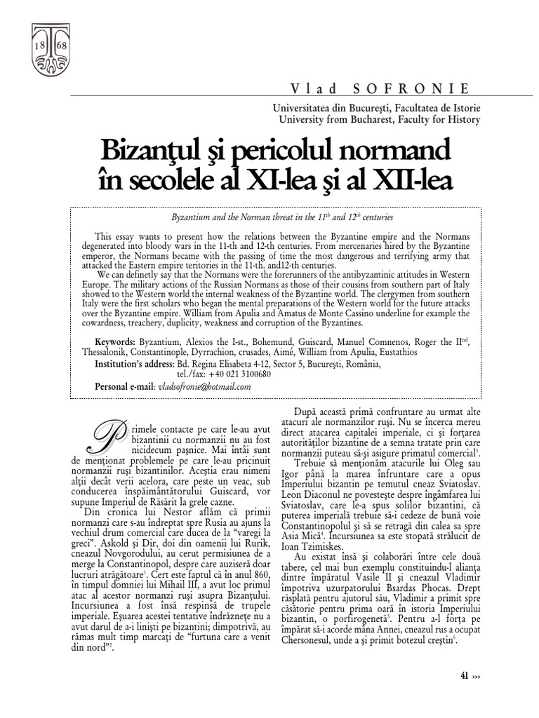 06 Vlad Sofronie Byzantium and The Norman Threat in The 11th and 12th ...