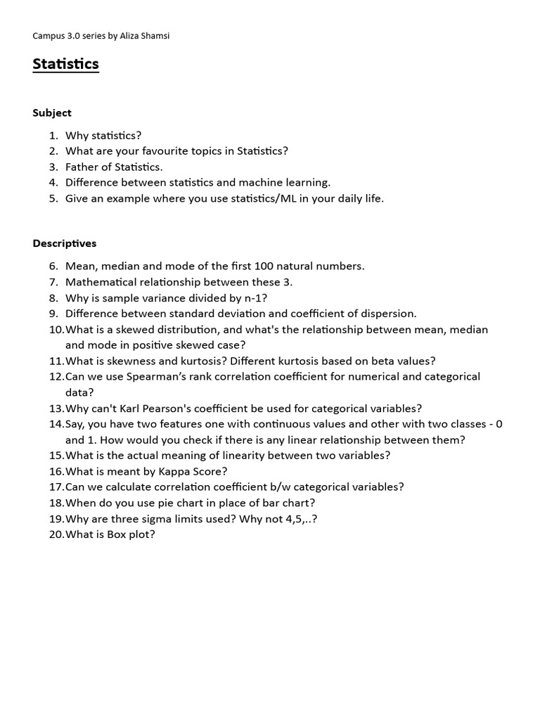 Stats Questions For Interviews | PDF