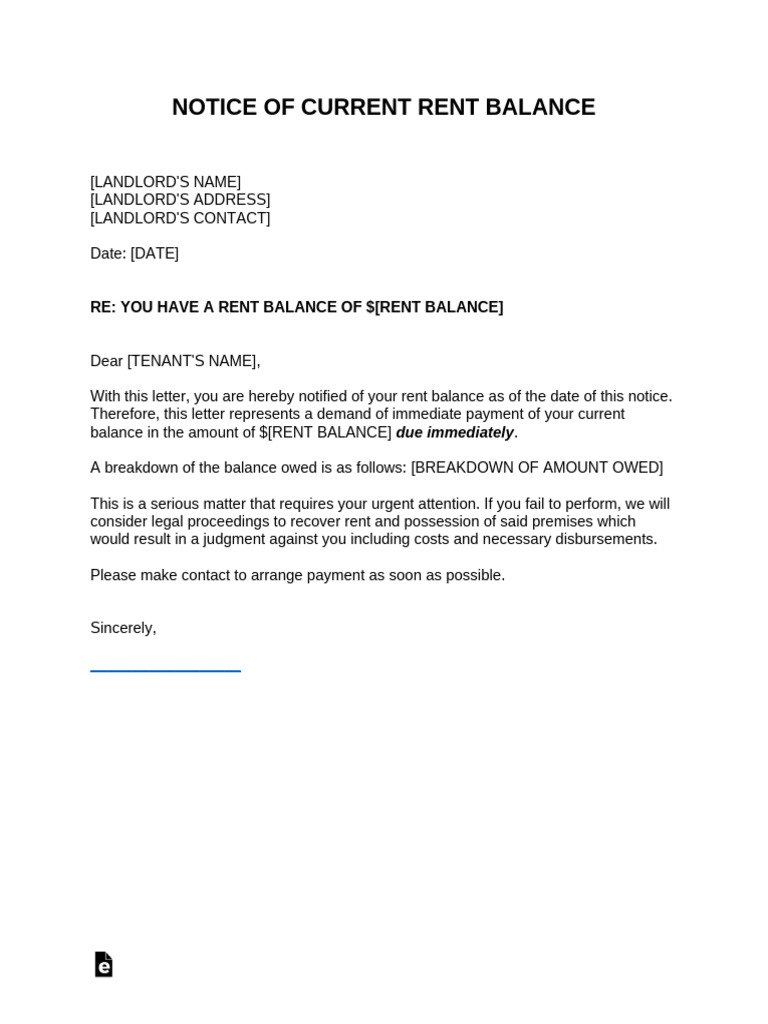 Notice of Current Rent Balance Demand For Rent | PDF