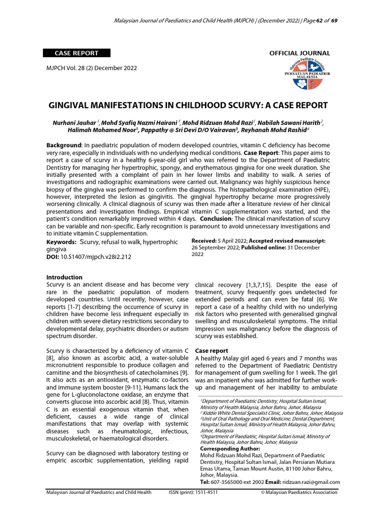 Gingival Manifestations in Childhood Scu | PDF | Vitamin C | Anemia
