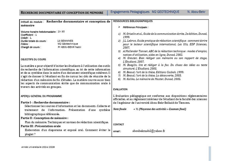 Syllabus Recherche Documentaire M2 Geot | PDF