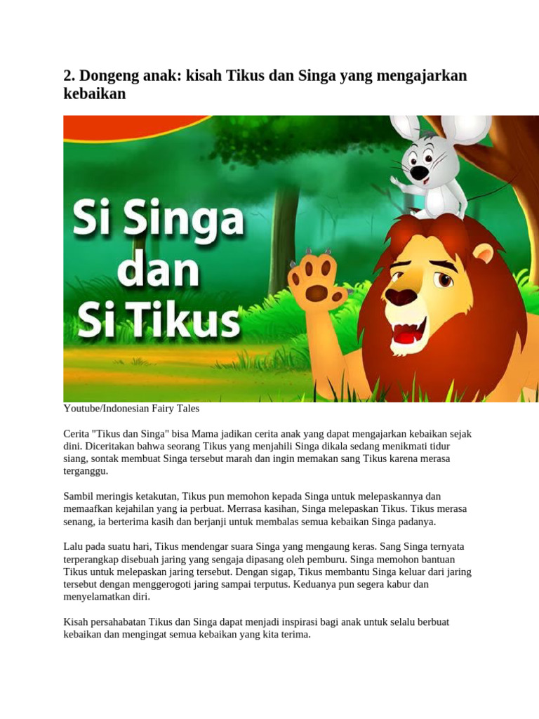 Kisah Tikus Dan Singa Yang Mengajarkan Kebaikan | PDF