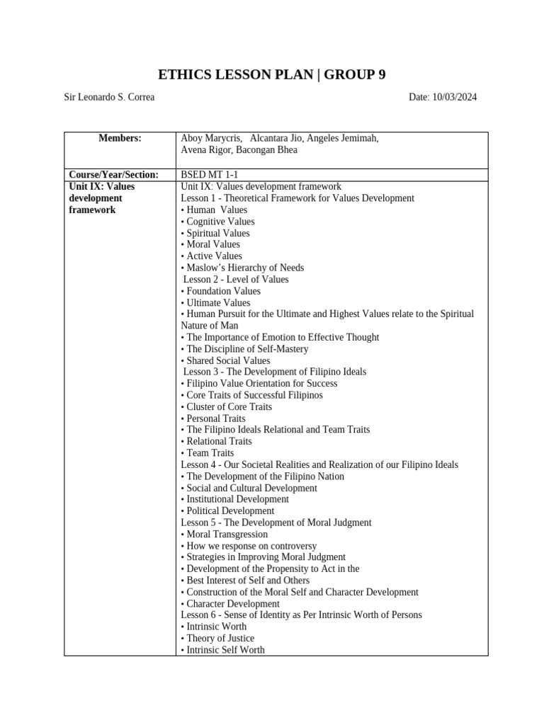 ETHICS LESSON PLAN | PDF