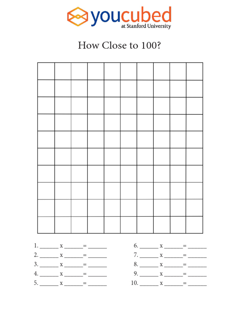 How Close To 100 Handout | PDF