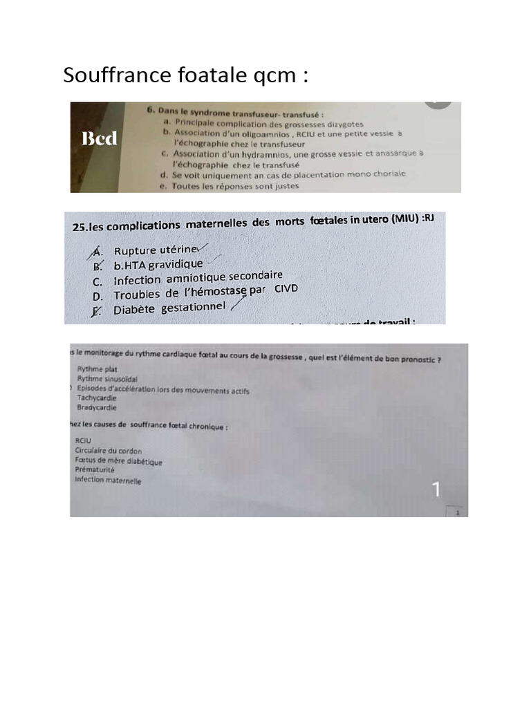 Souffrance Foatale QCM | PDF