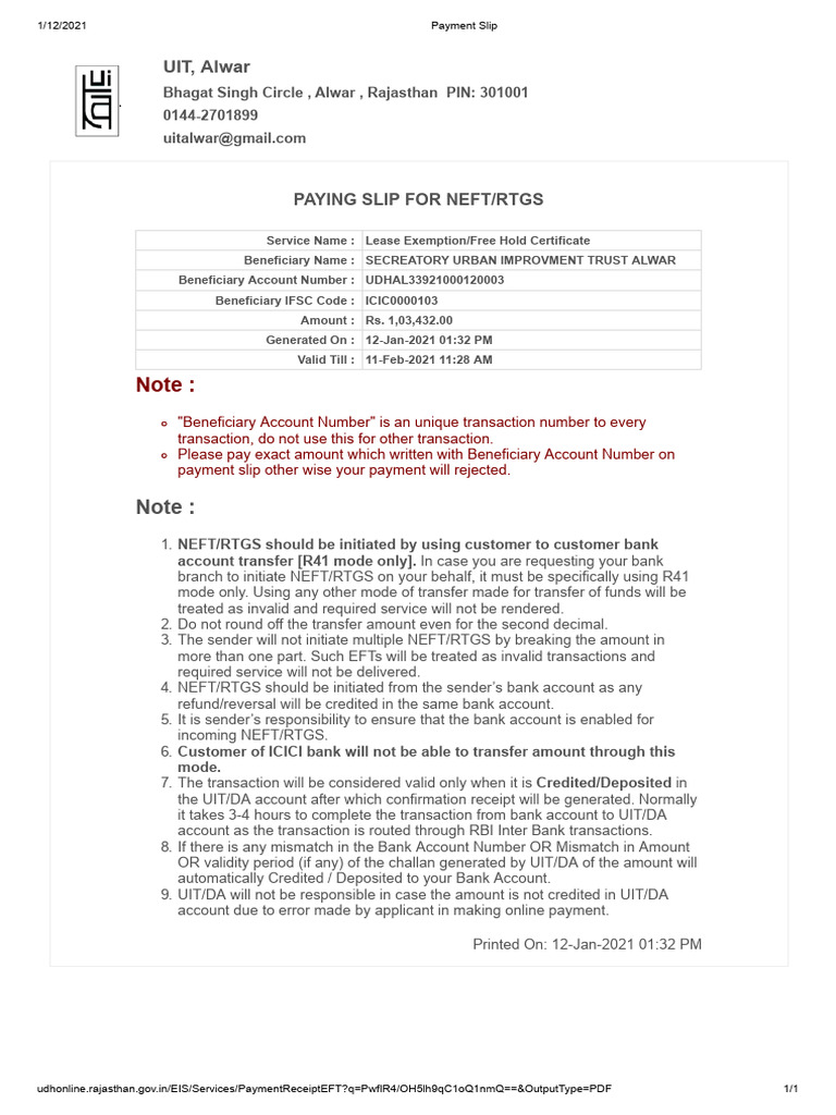 Payment Slip E351 A.N. | PDF