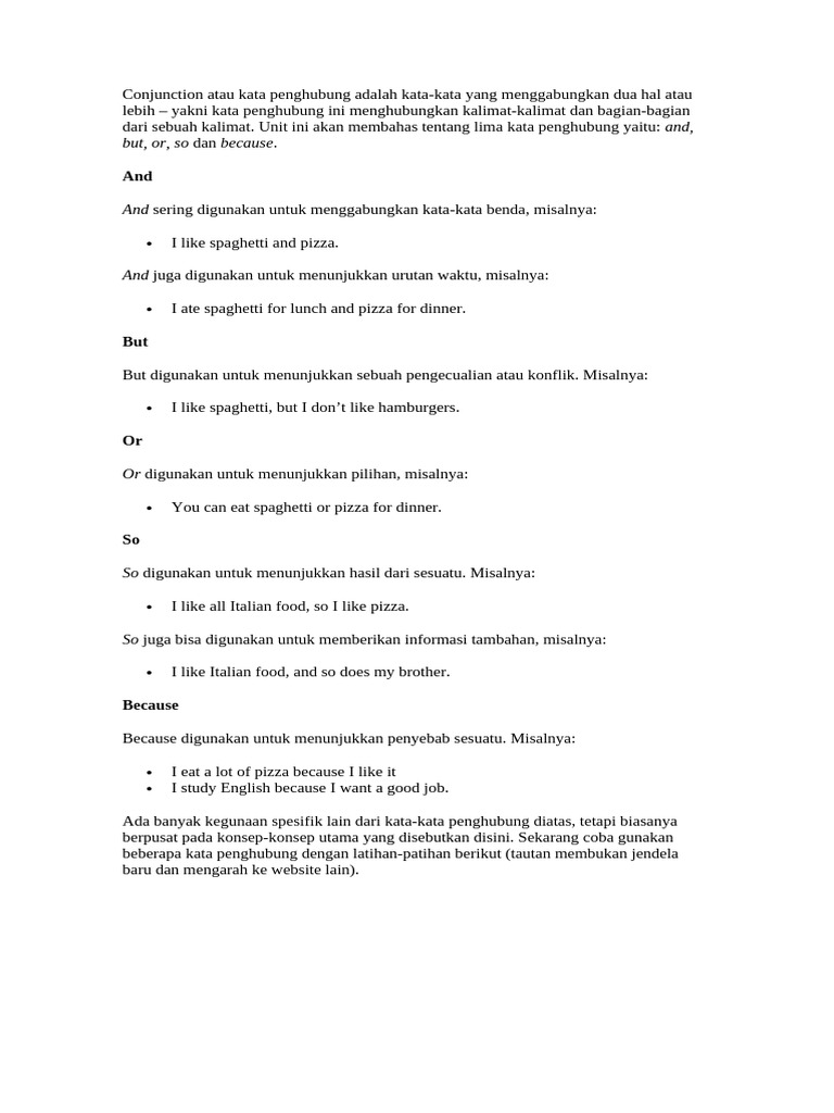Conjunction Atau Kata Penghubung Adalah Kata | PDF