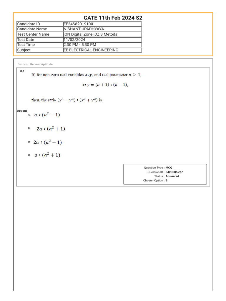 GATE 2024 EE response sheet | PDF