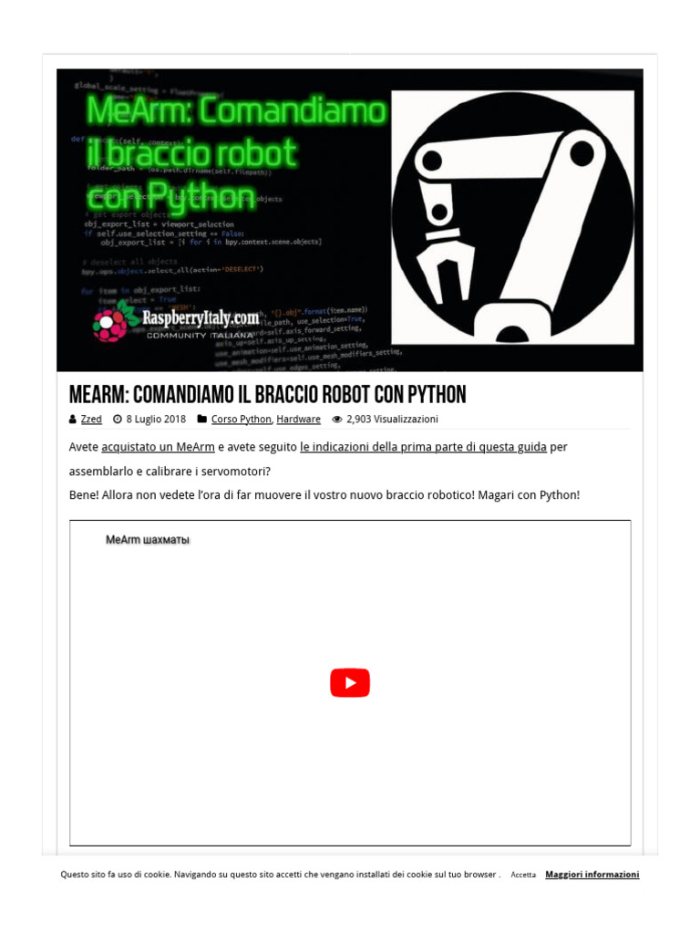 MeArm - Comandiamo Il Braccio Robot Con Python - RaspberryItaly | PDF