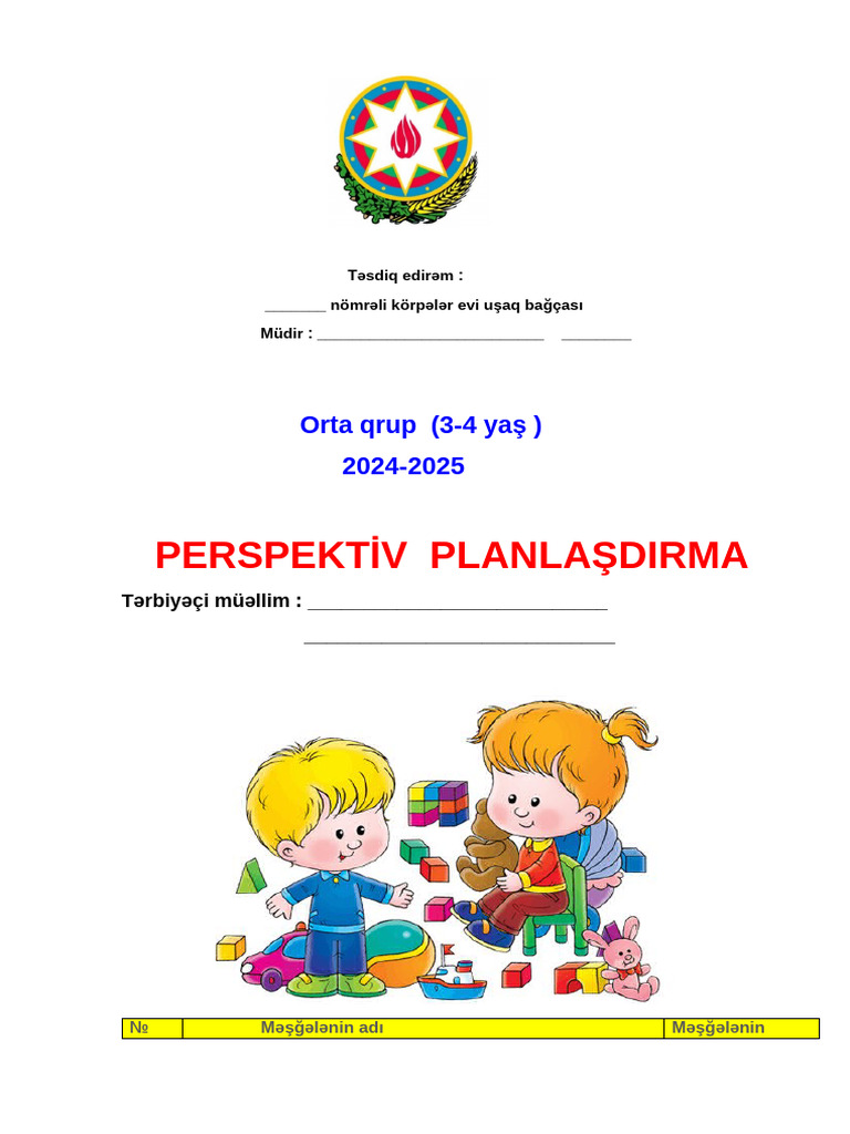 Orta Qrup İllik Plan ( Sentyabr III HƏFTƏ) | PDF