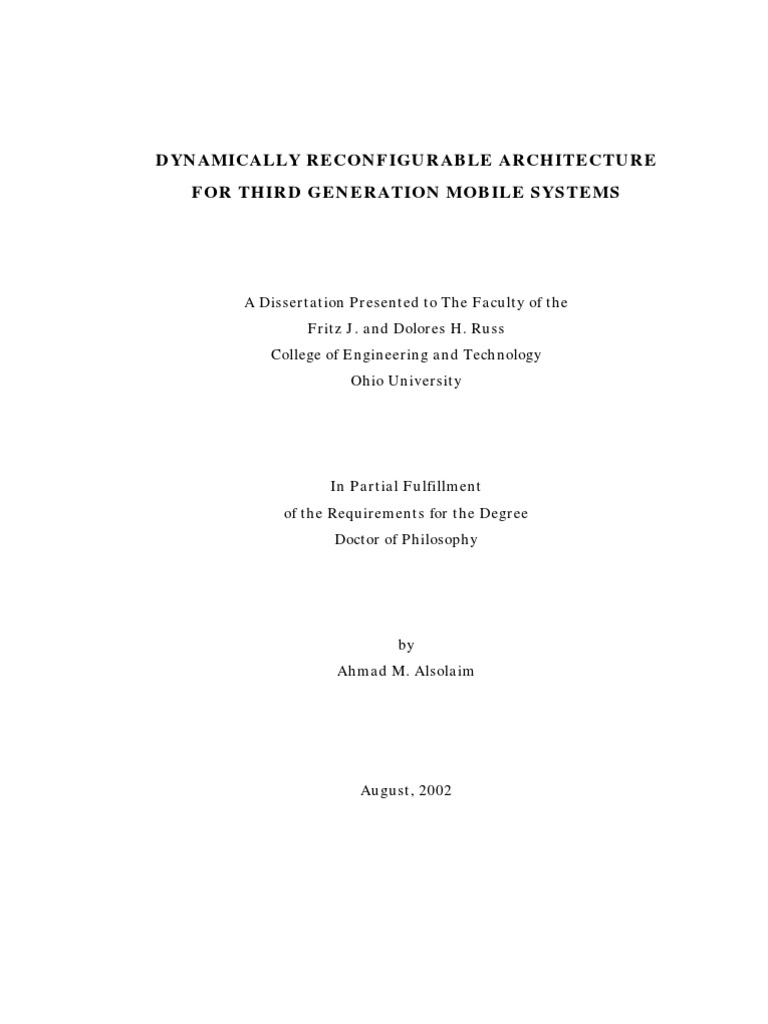 Dynamically Reconfigurable Architecture For Third Generation Mobile Systems Thesis Pdf
