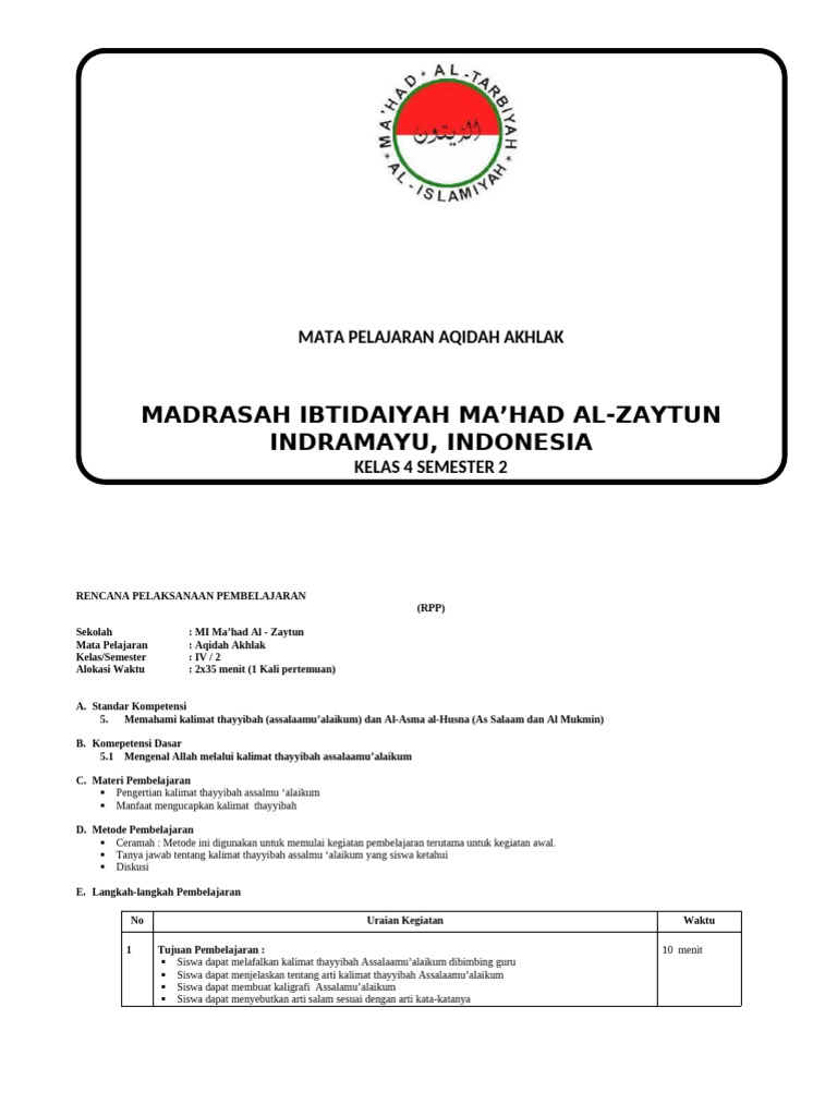 RPP Aqidah | PDF