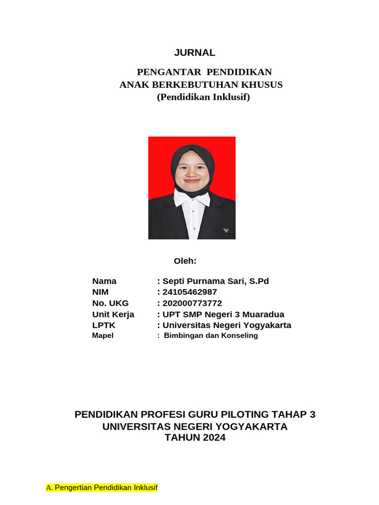Jurnal 3 Pendidikan Inklusif Septi | PDF