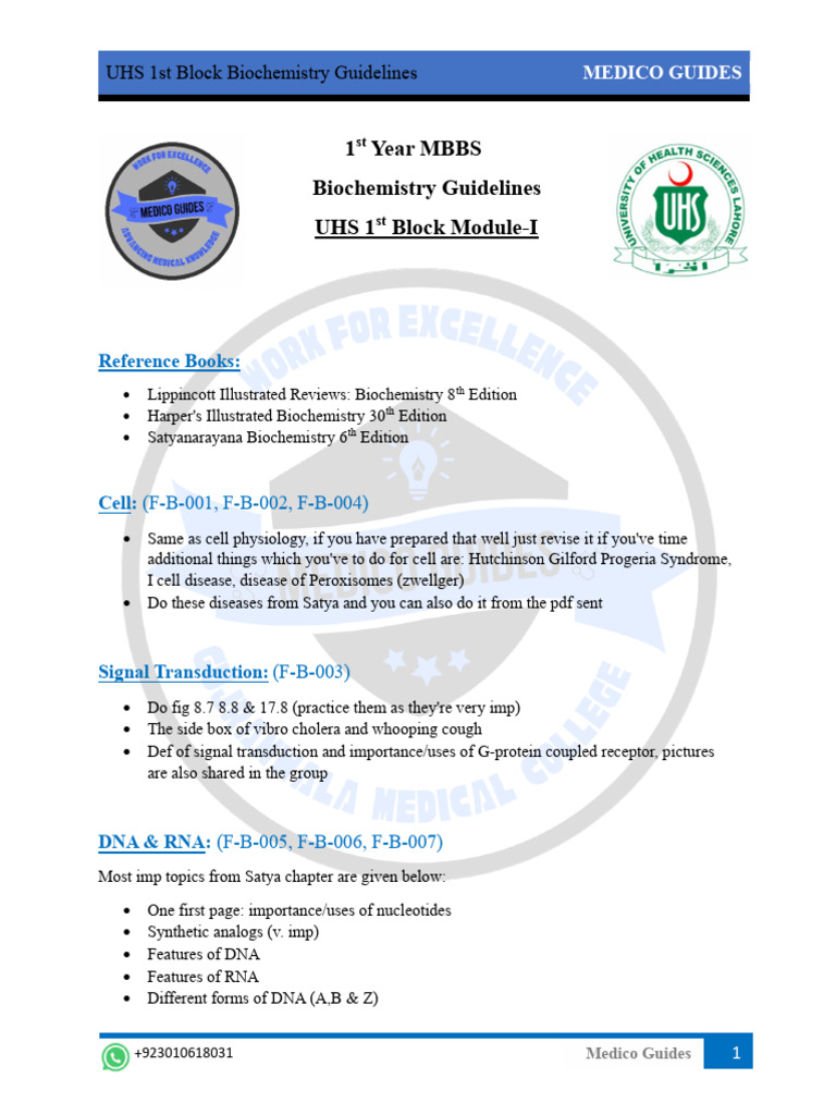 Medico Guides 1st Block Module-I Biochemistry Guidelines | PDF
