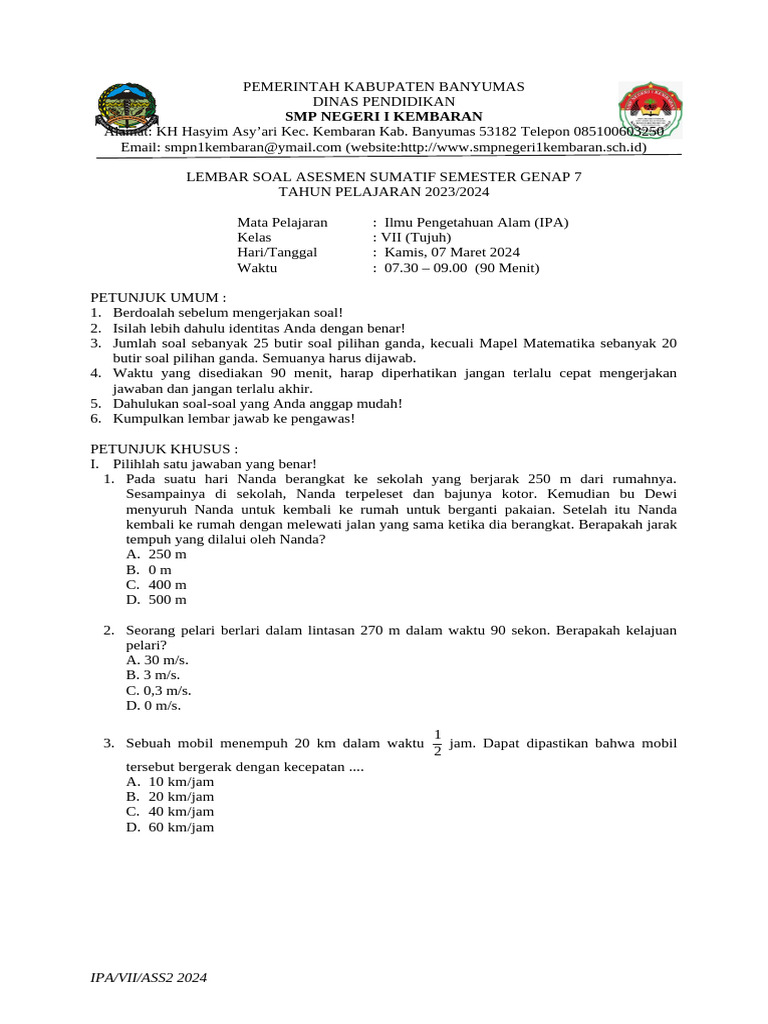 Lembar Soal Ass Genap Ipa | PDF