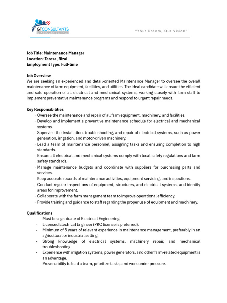Maintenance Manager | PDF