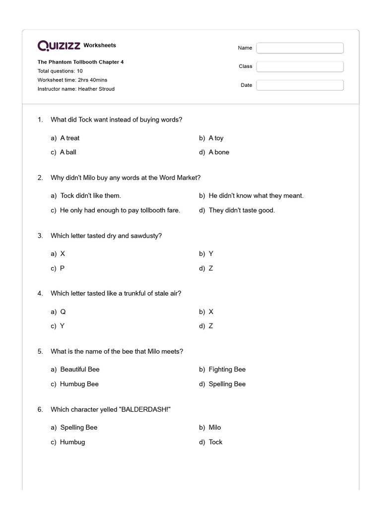 The Phantom Tollbooth Chapter 4 _ Quizizz | PDF