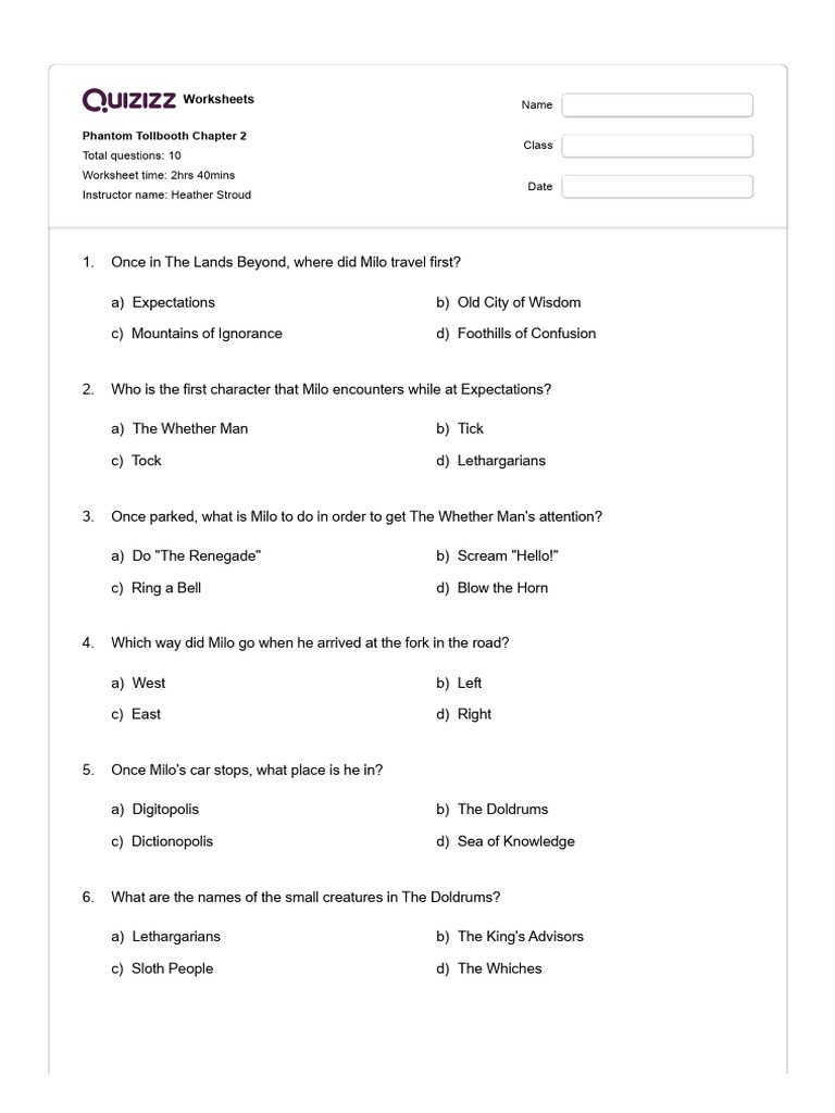Phantom Tollbooth Chapter 2 _ Quizizz | PDF