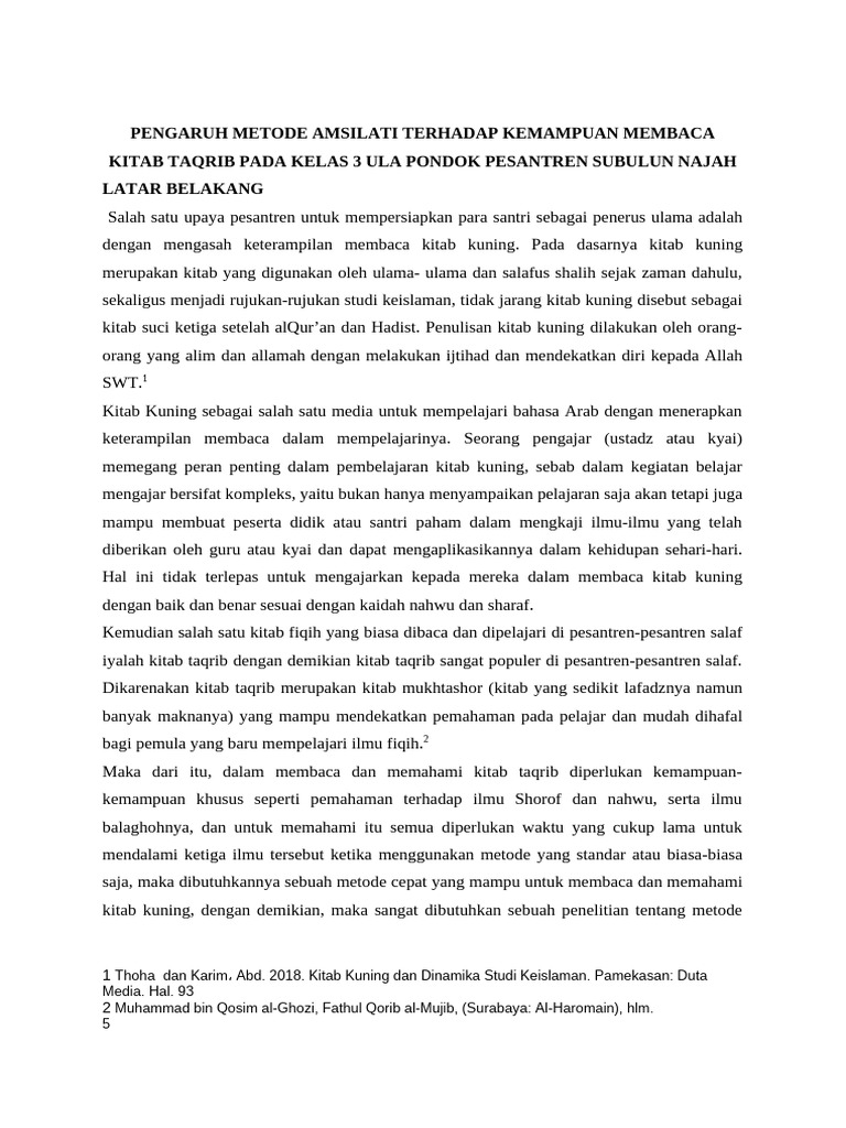 Pengaruh Metode Amsilati Terhadap Kemampuan Membaca Kitab Taqrib Pada ...