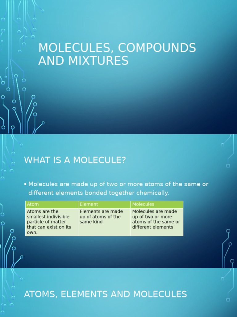 Molecules, Compounds and Mixtures | PDF
