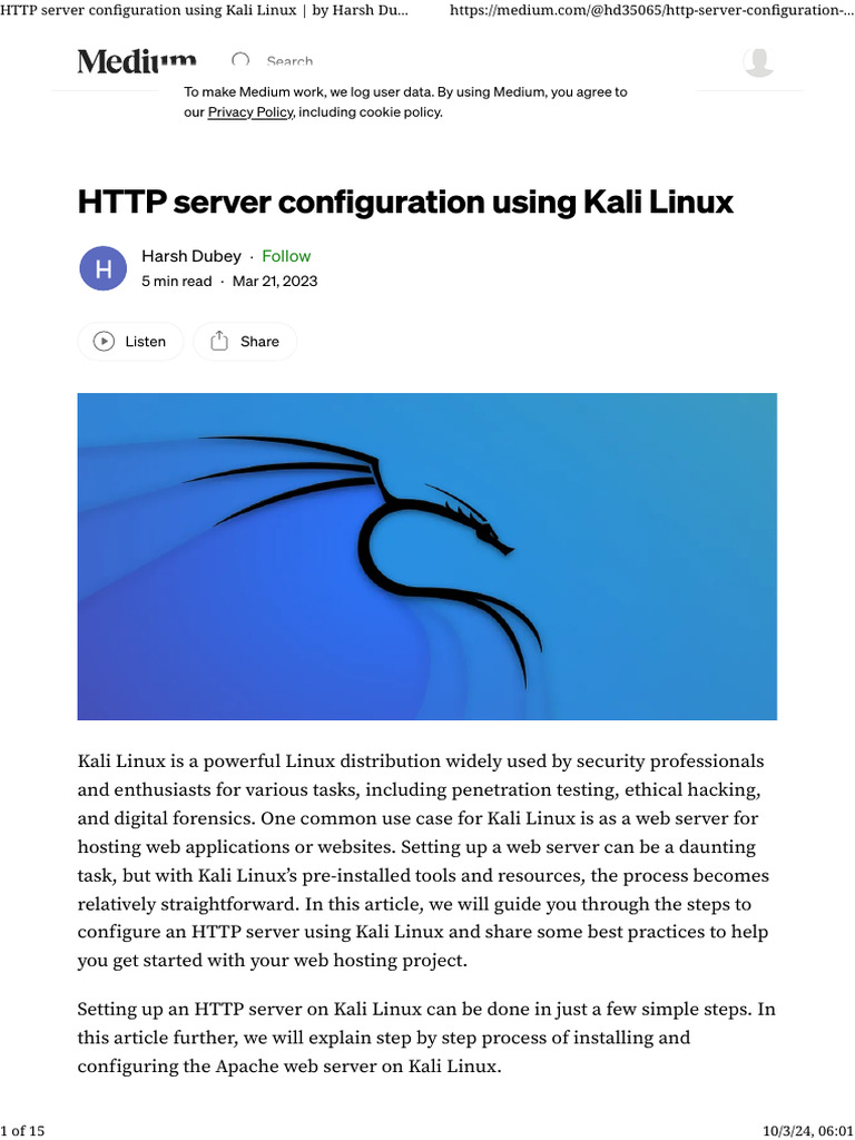 HTTP Server Configuration Using Kali Linux - by Harsh Dubey - Medium | PDF