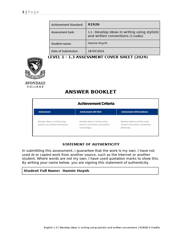 1.3 Final Assessment Answer Sheet | PDF